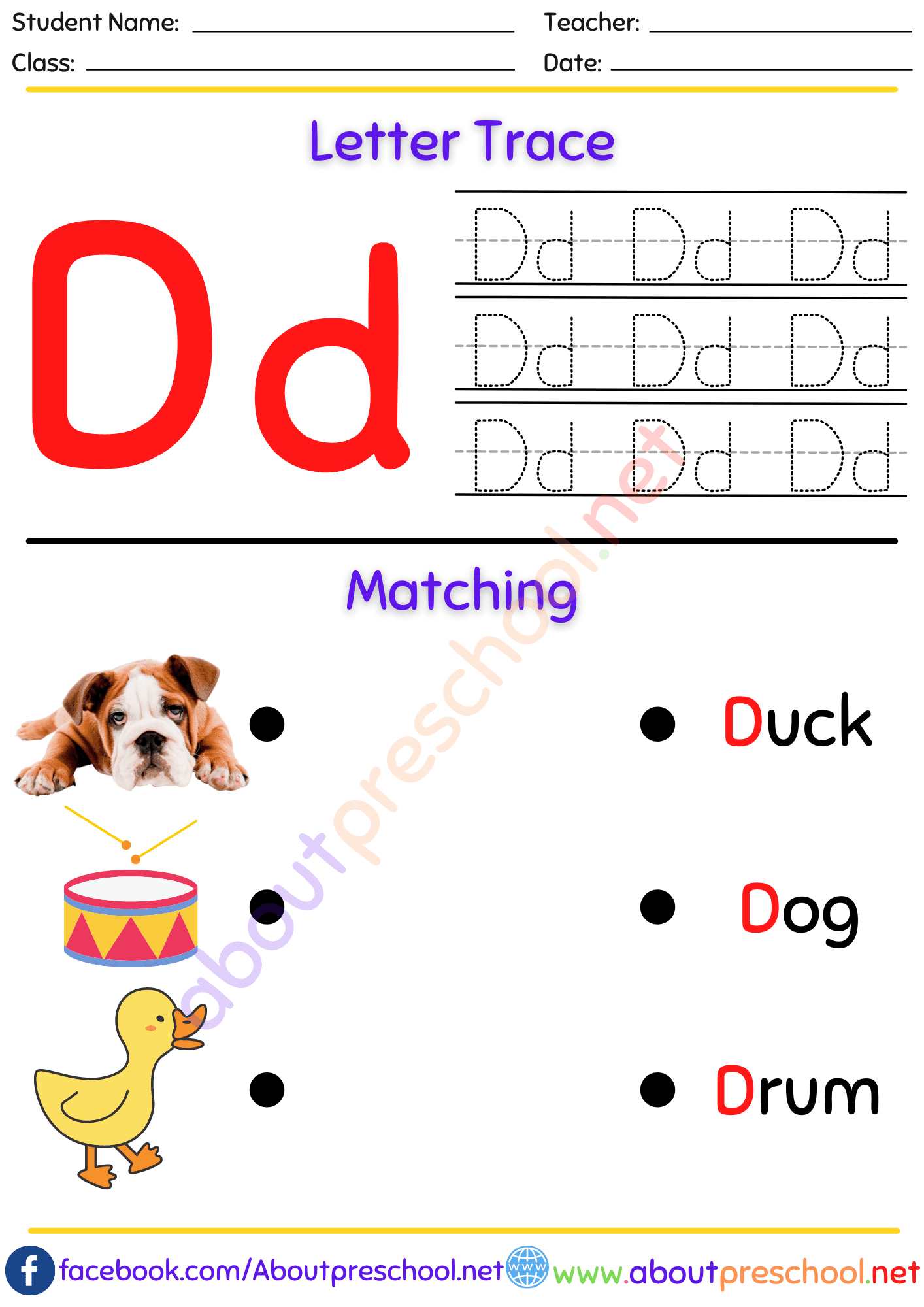 Letter Trace and Matching D - About Preschool