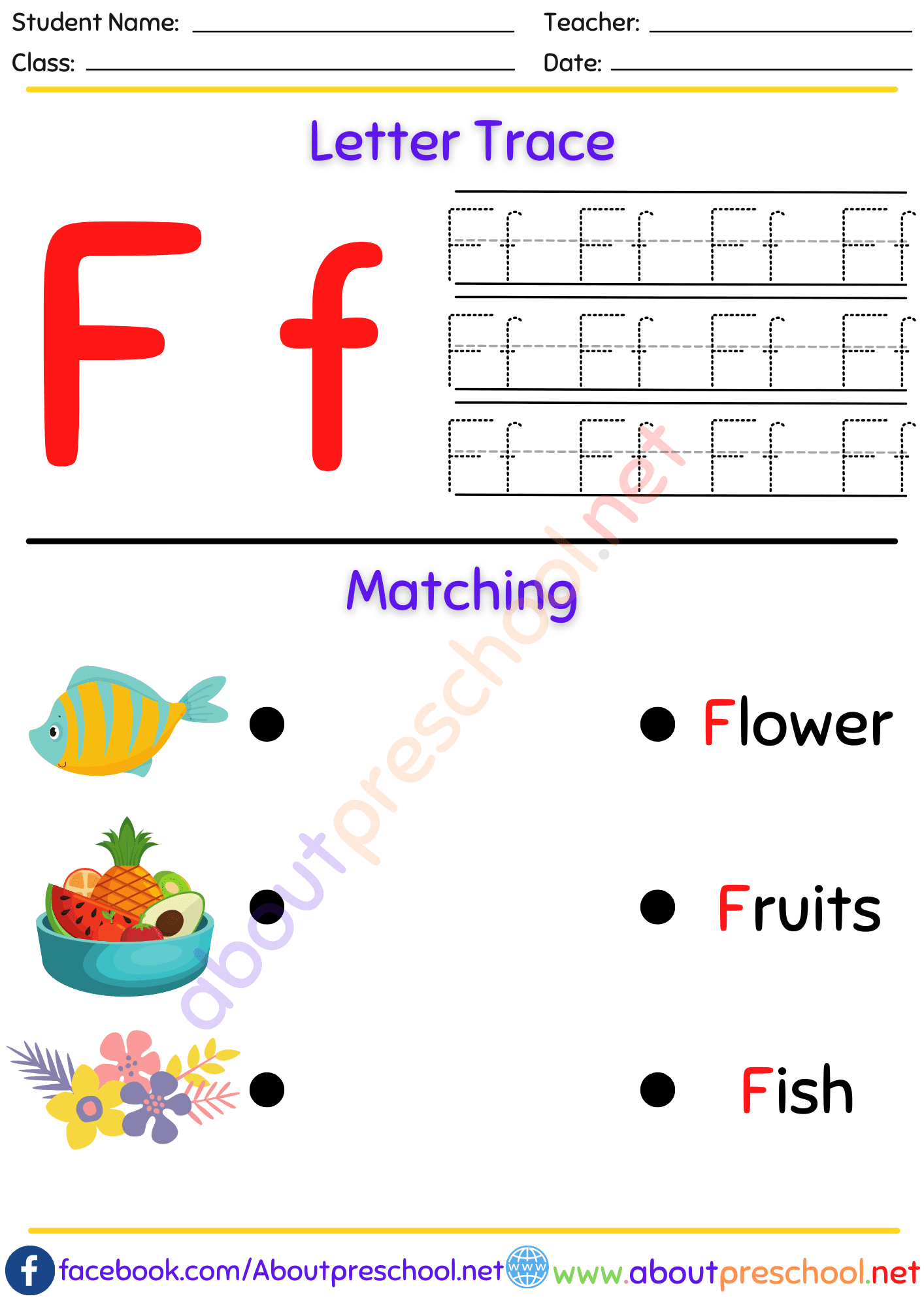 Letter Trace and Matching F - About Preschool