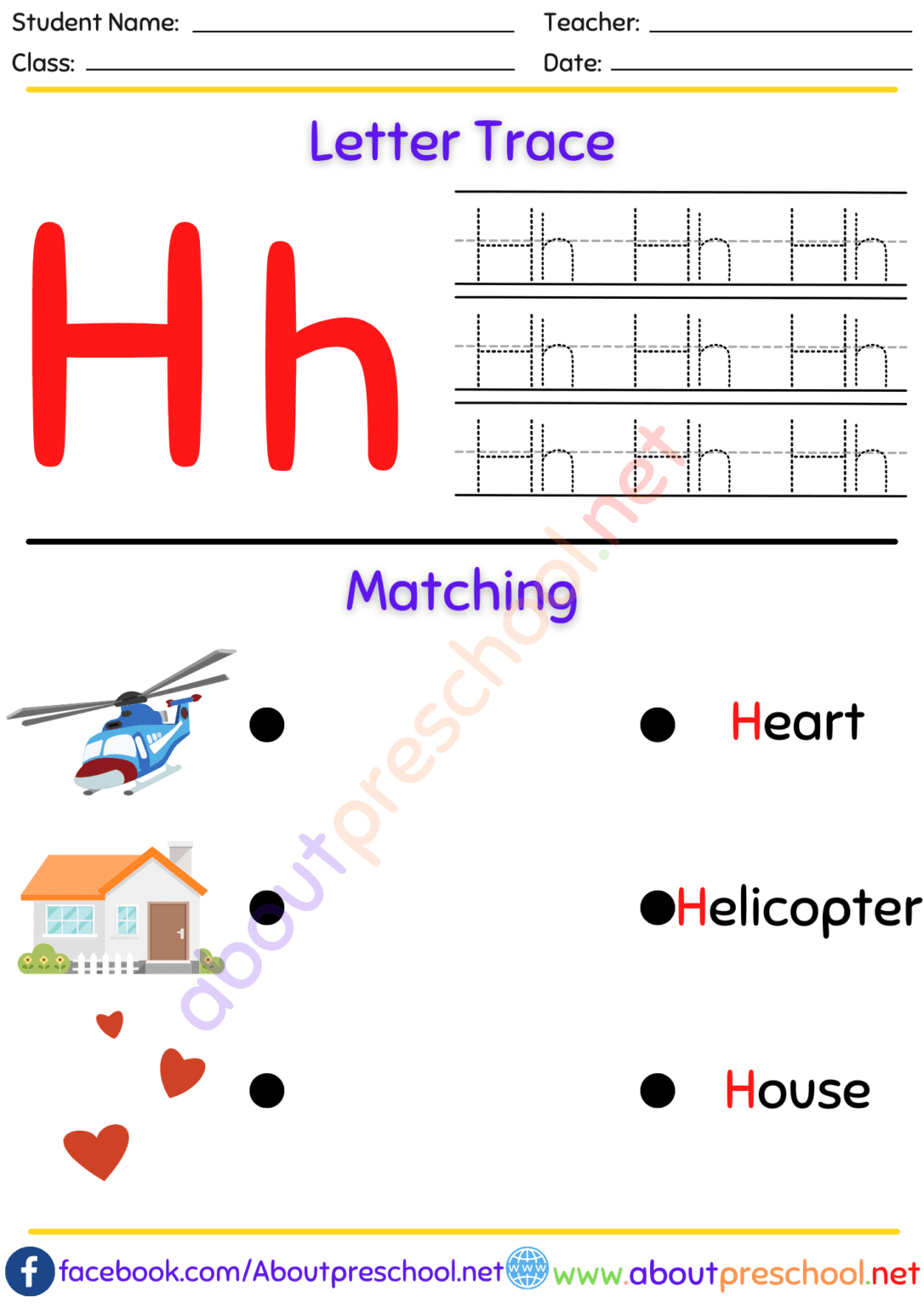 Letter Trace and Matching H - About Preschool