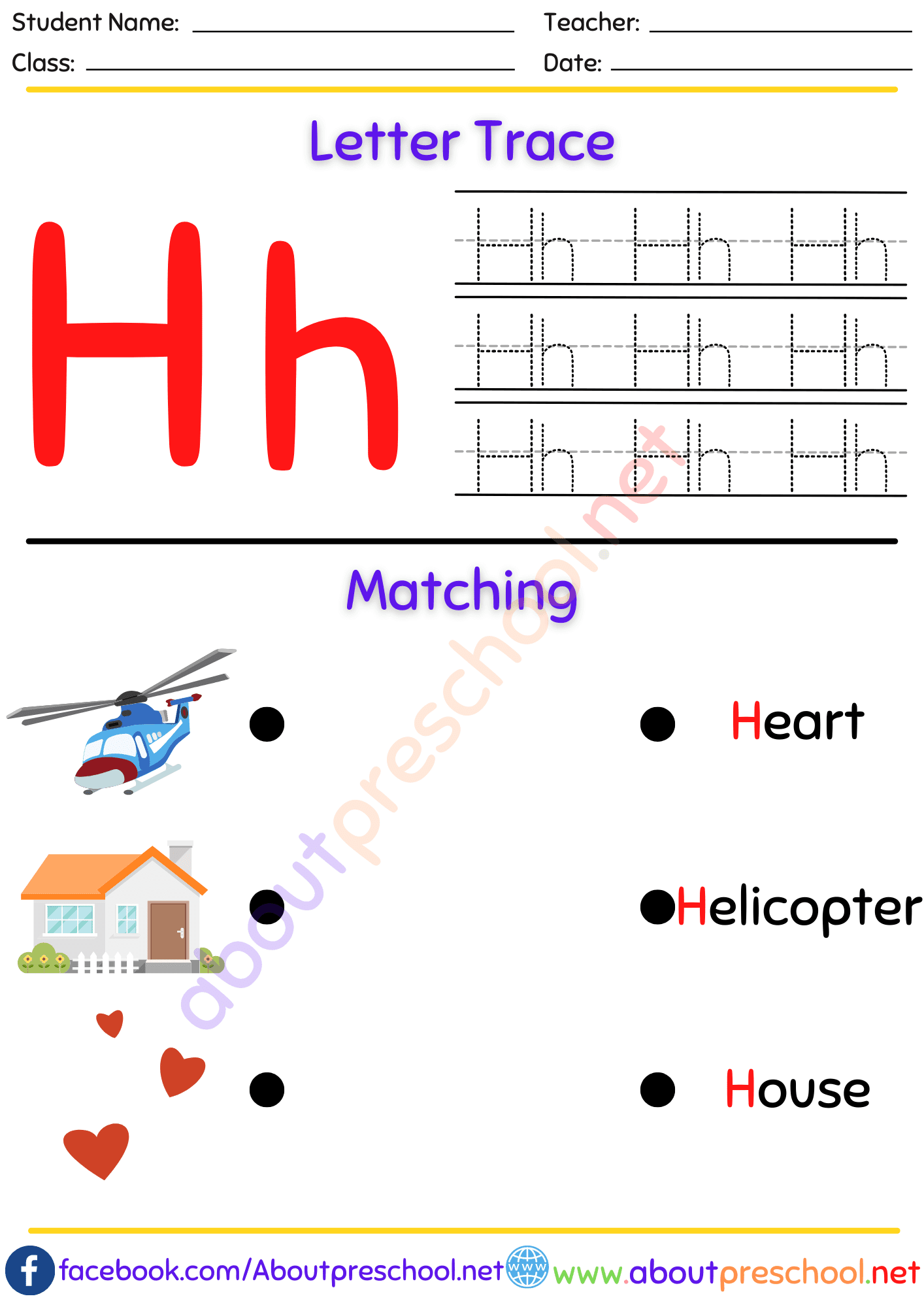 Letter Trace and Matching H - About Preschool
