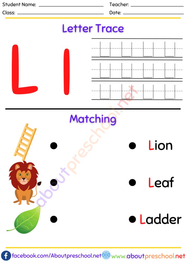 Letter Trace and Matching L - About Preschool