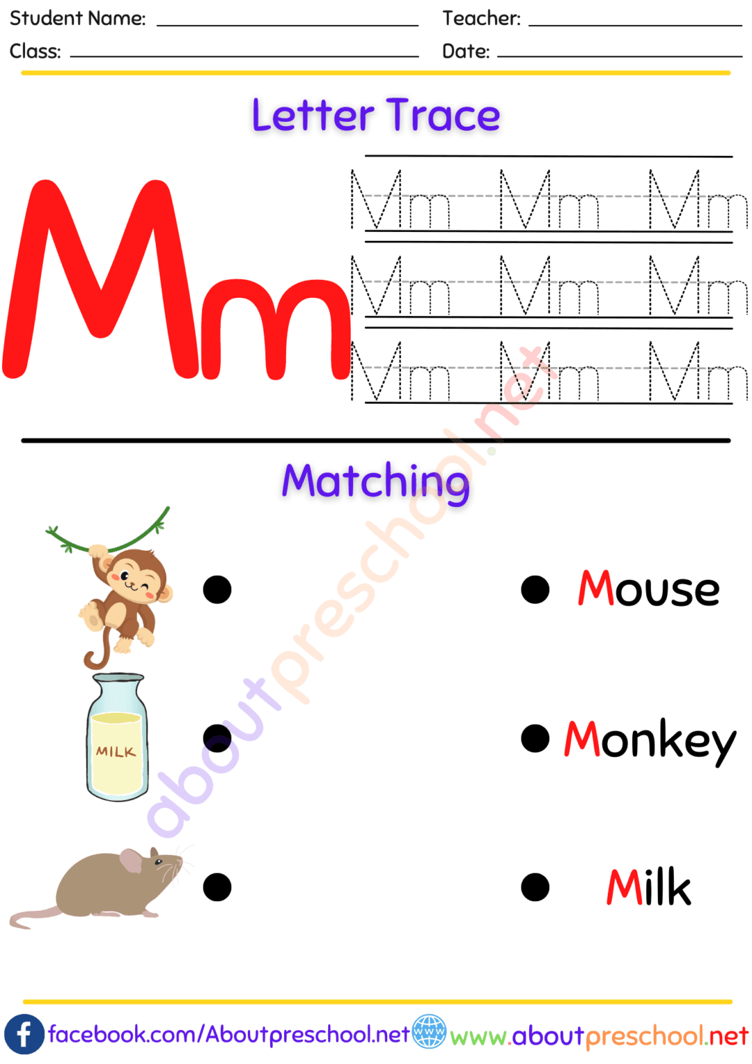 Letter Trace and Matching M - About Preschool