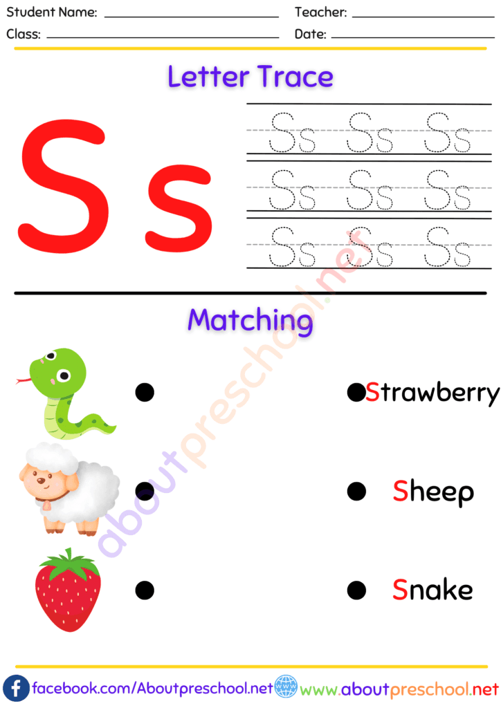 Letter Trace and Matching S - About Preschool