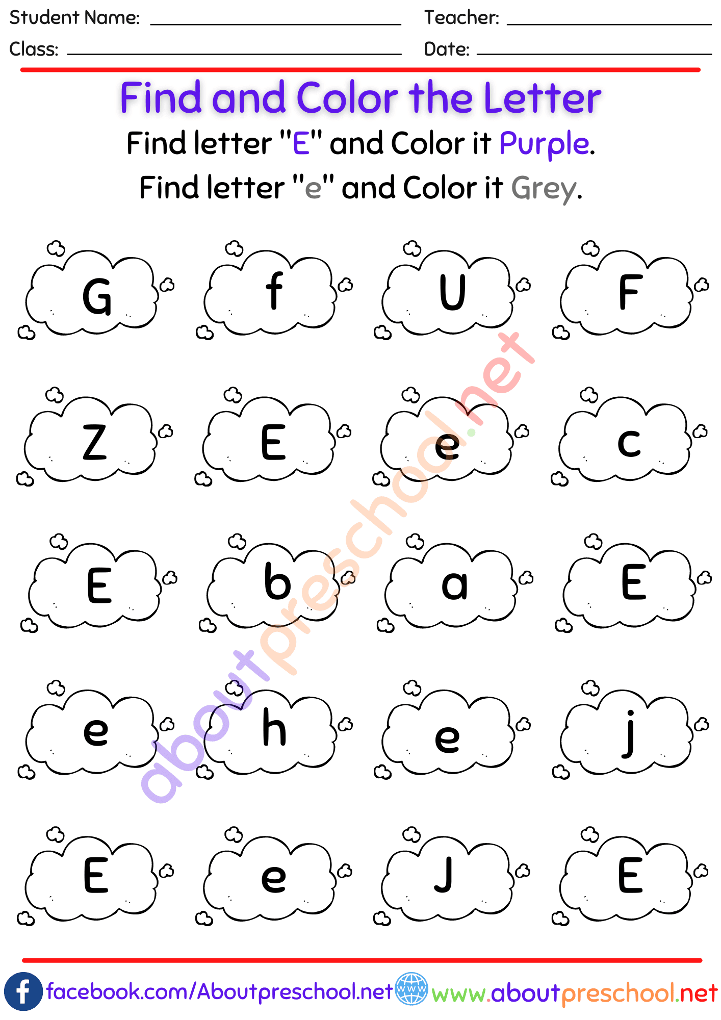 Color By Letter E - About Preschool
