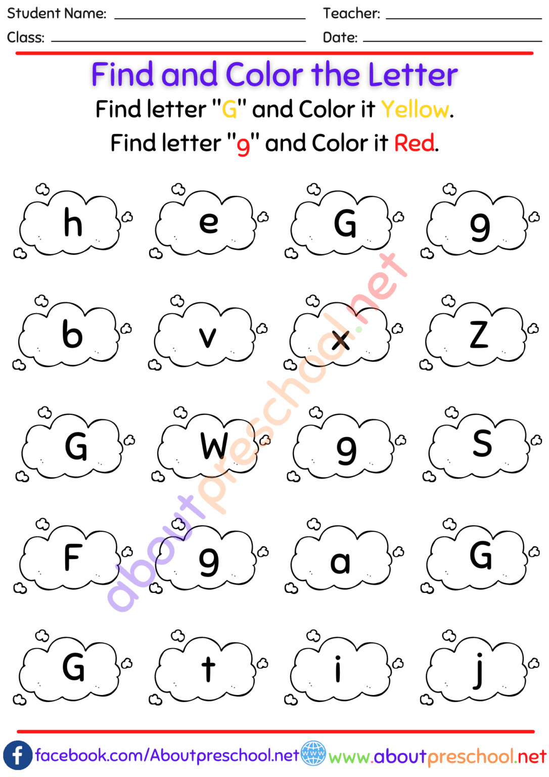 Color By Letter G - About Preschool