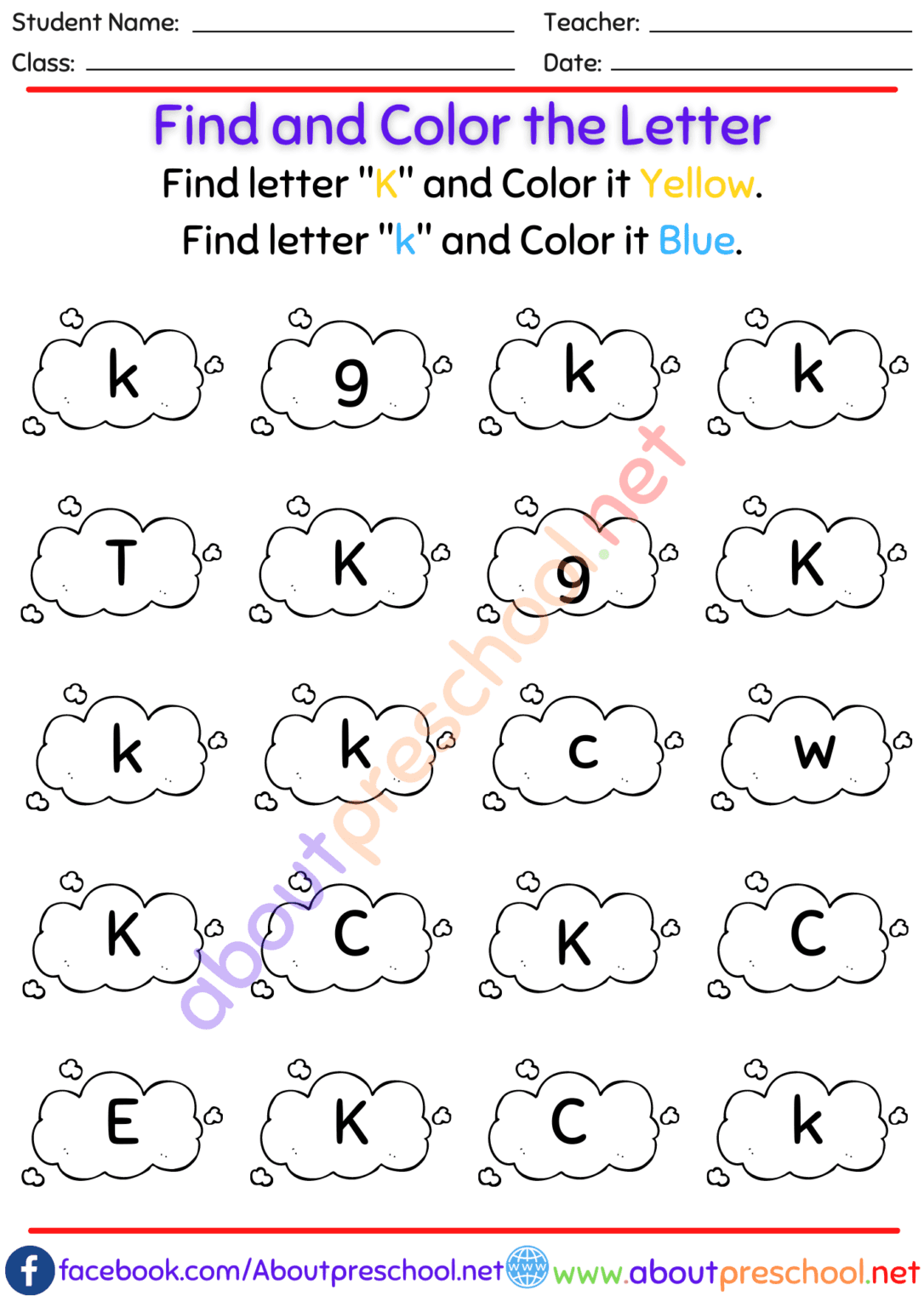 Color By Letter K - About Preschool