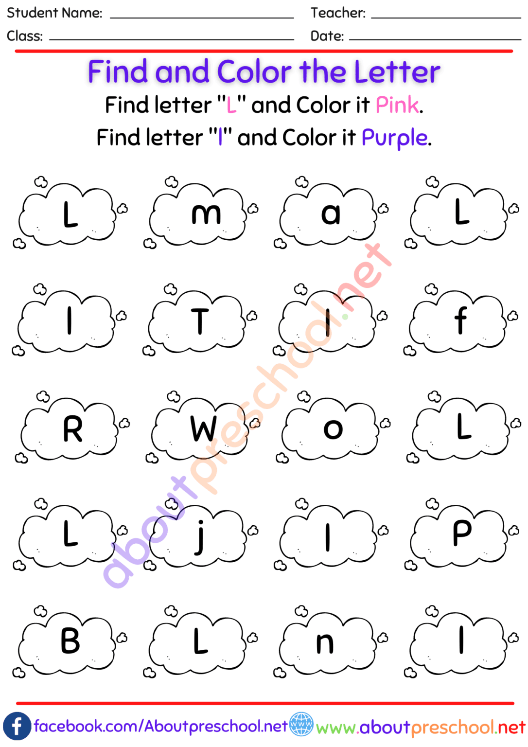 Color By Letter L - About Preschool