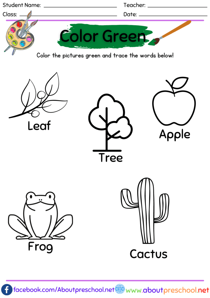 Color Worksheets Green - About Preschool