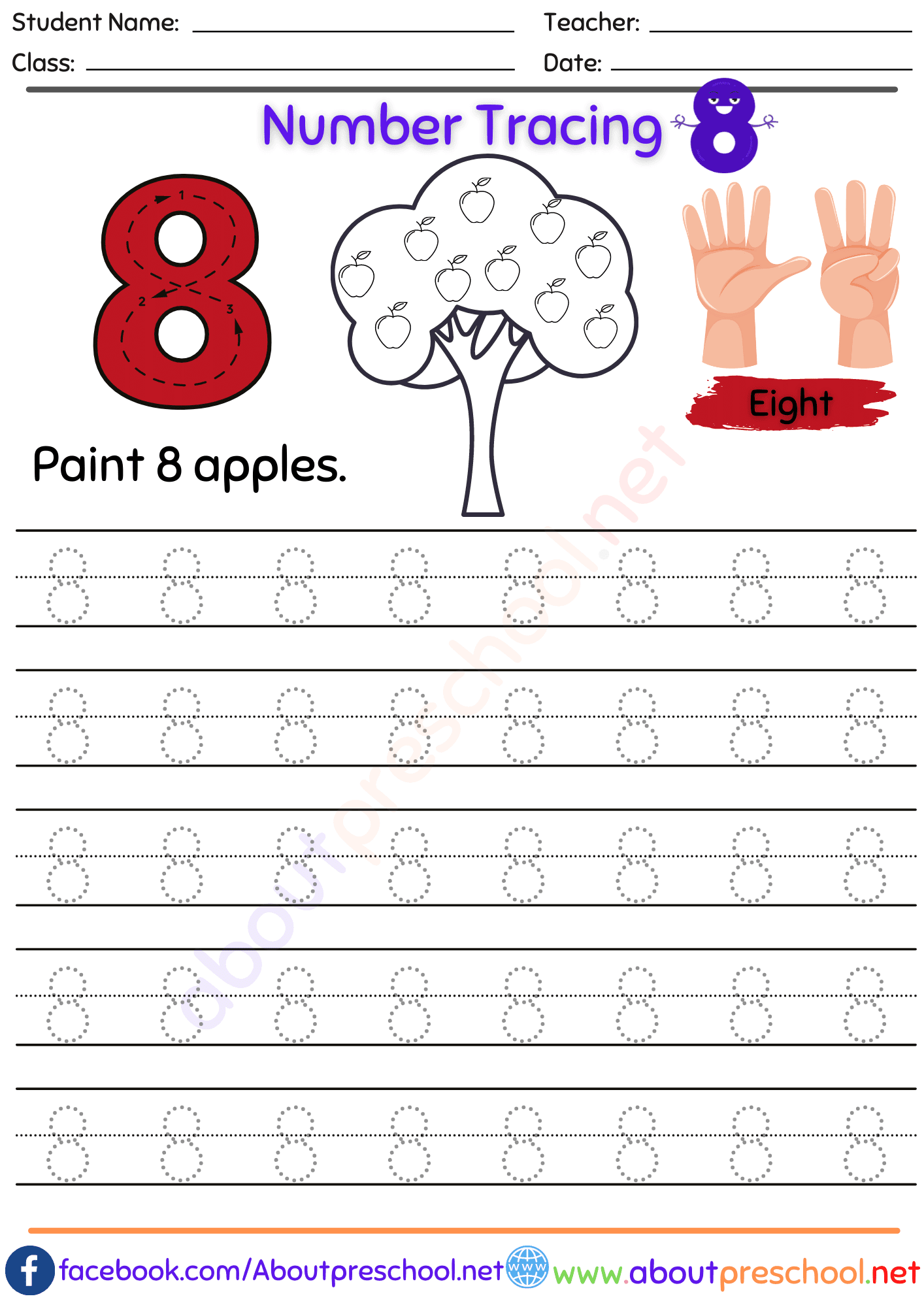 Number 8 Tracing - About Preschool