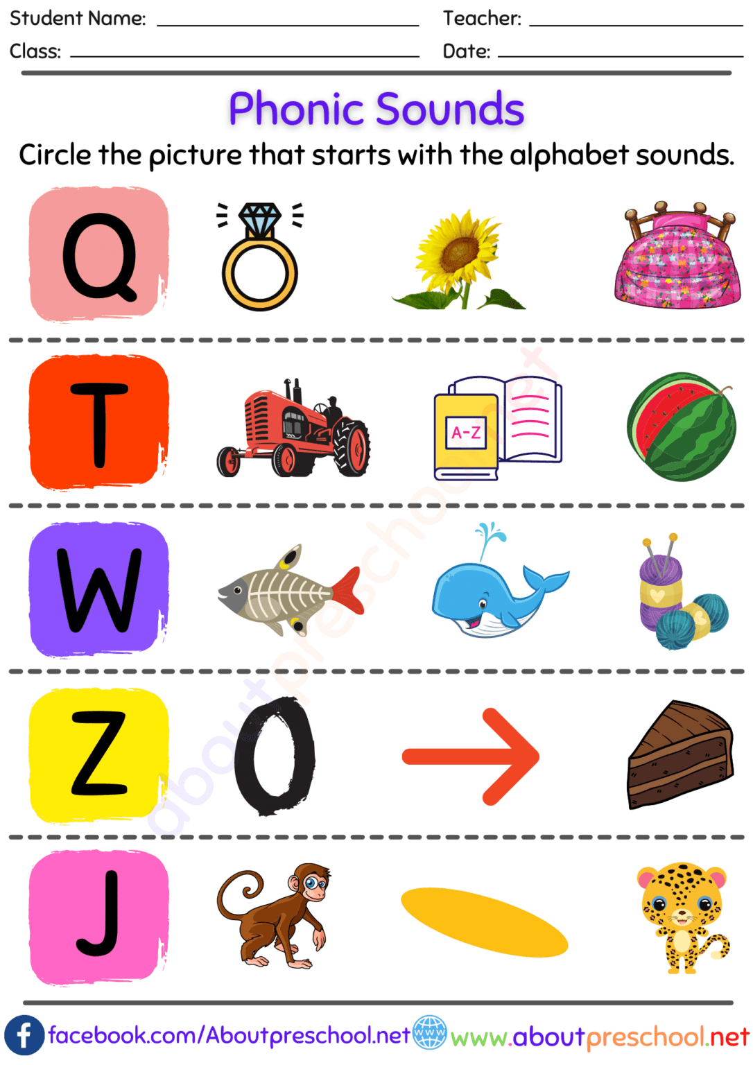 Phonics Sounds Worksheets 4 - About Preschool