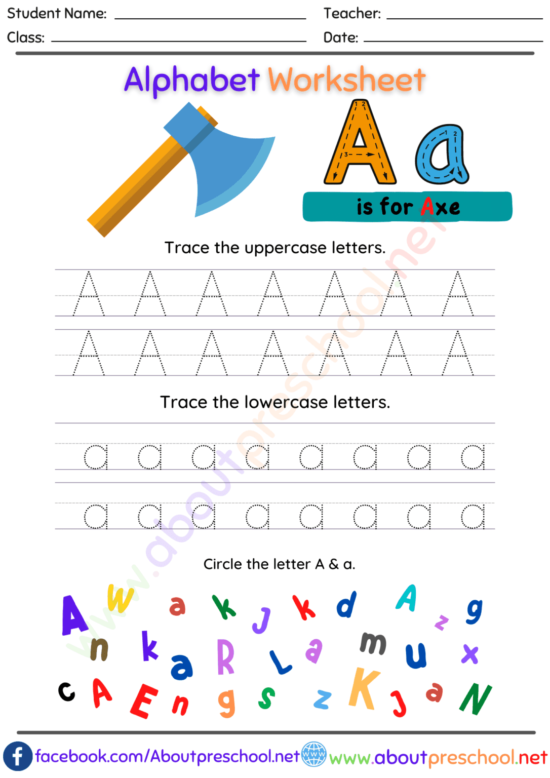 Trace Letter a Worksheets - About Preschool