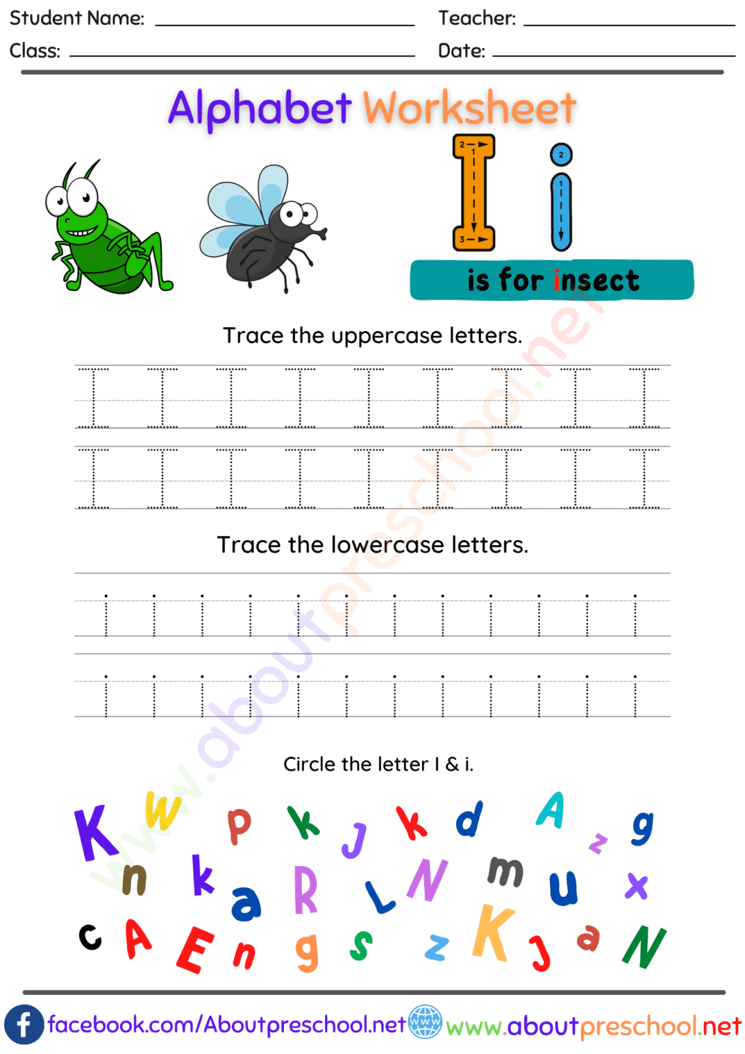 Trace Letter i Worksheets - About Preschool