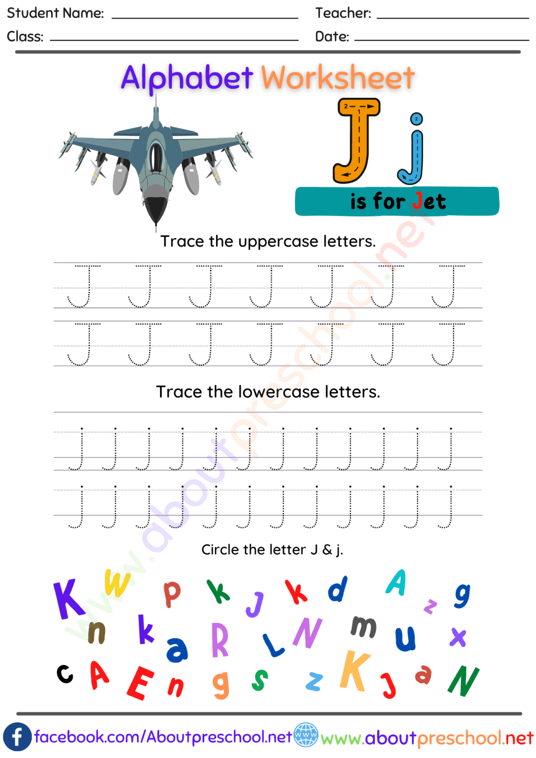 Trace Letter j Worksheets - About Preschool