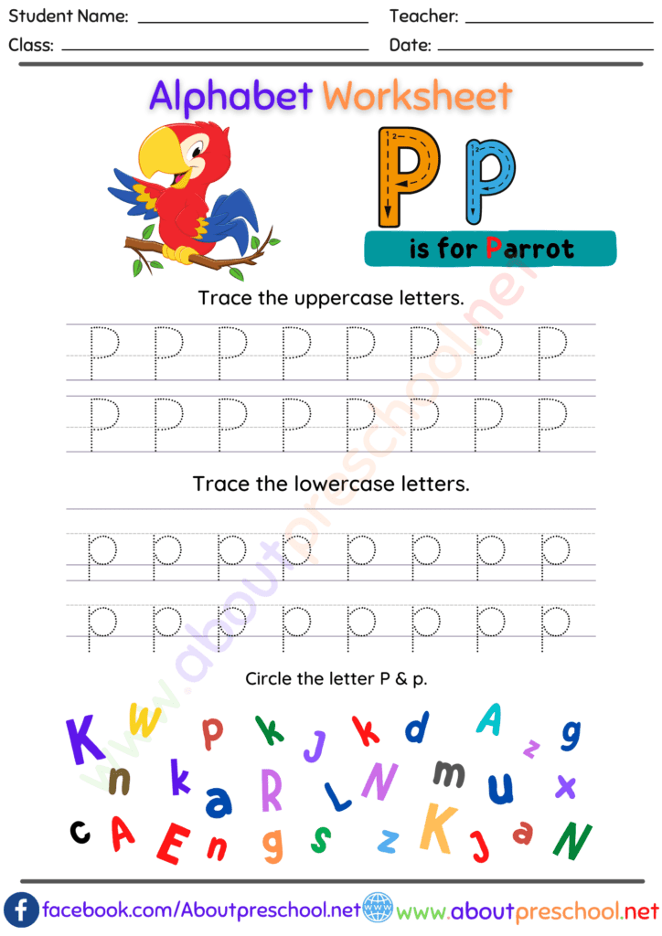 Trace Letter p Worksheets - About Preschool