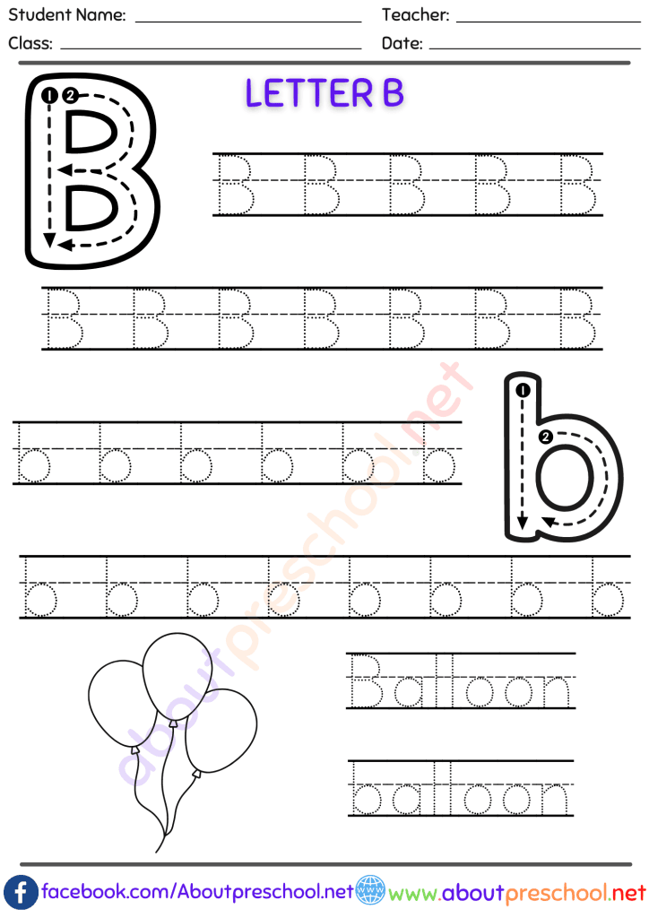 Kindergarten Letter Trace B - About Preschool