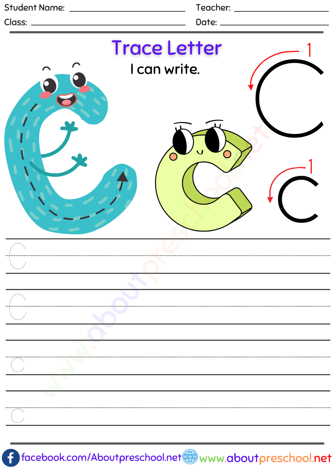 Letters for Tracing c - About Preschool