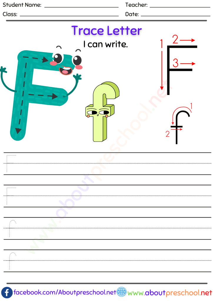 Letters for Tracing f - About Preschool