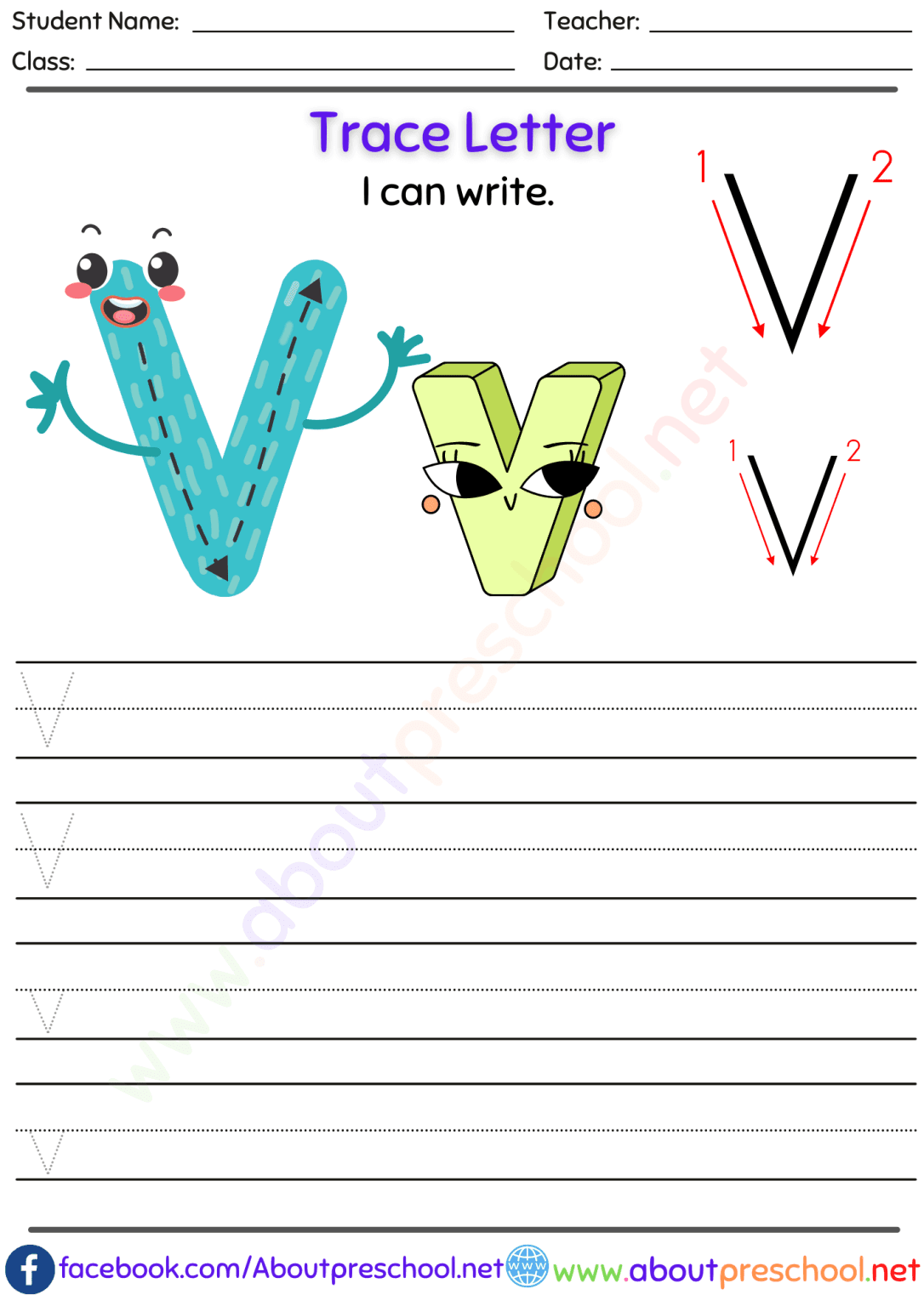 Letters for Tracing v - About Preschool
