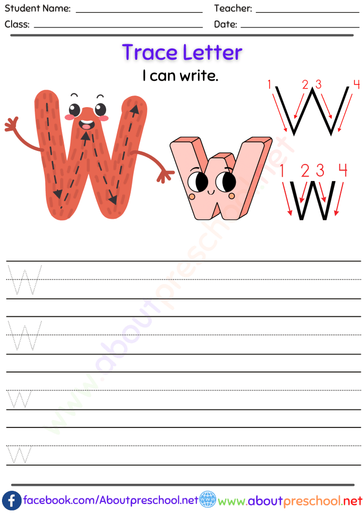 Letters for Tracing w - About Preschool