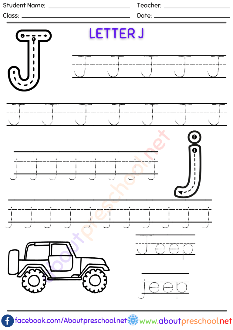 Kindergarten Letter Trace J - About Preschool