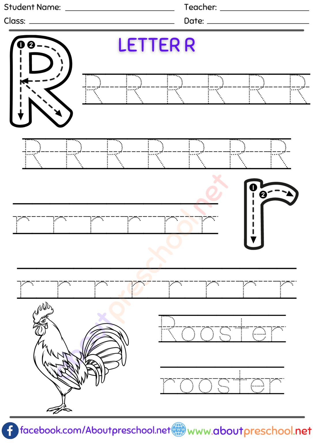 Kindergarten Letter Trace R - About Preschool