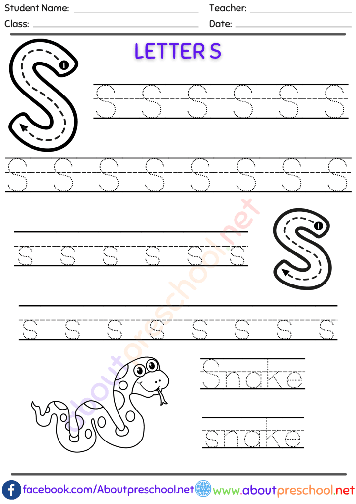 Kindergarten Letter Trace S - About Preschool