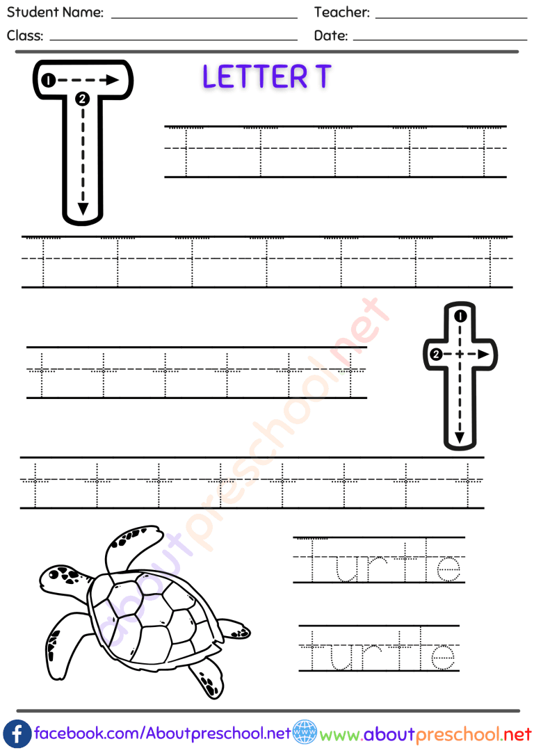 Kindergarten Letter Trace T - About Preschool