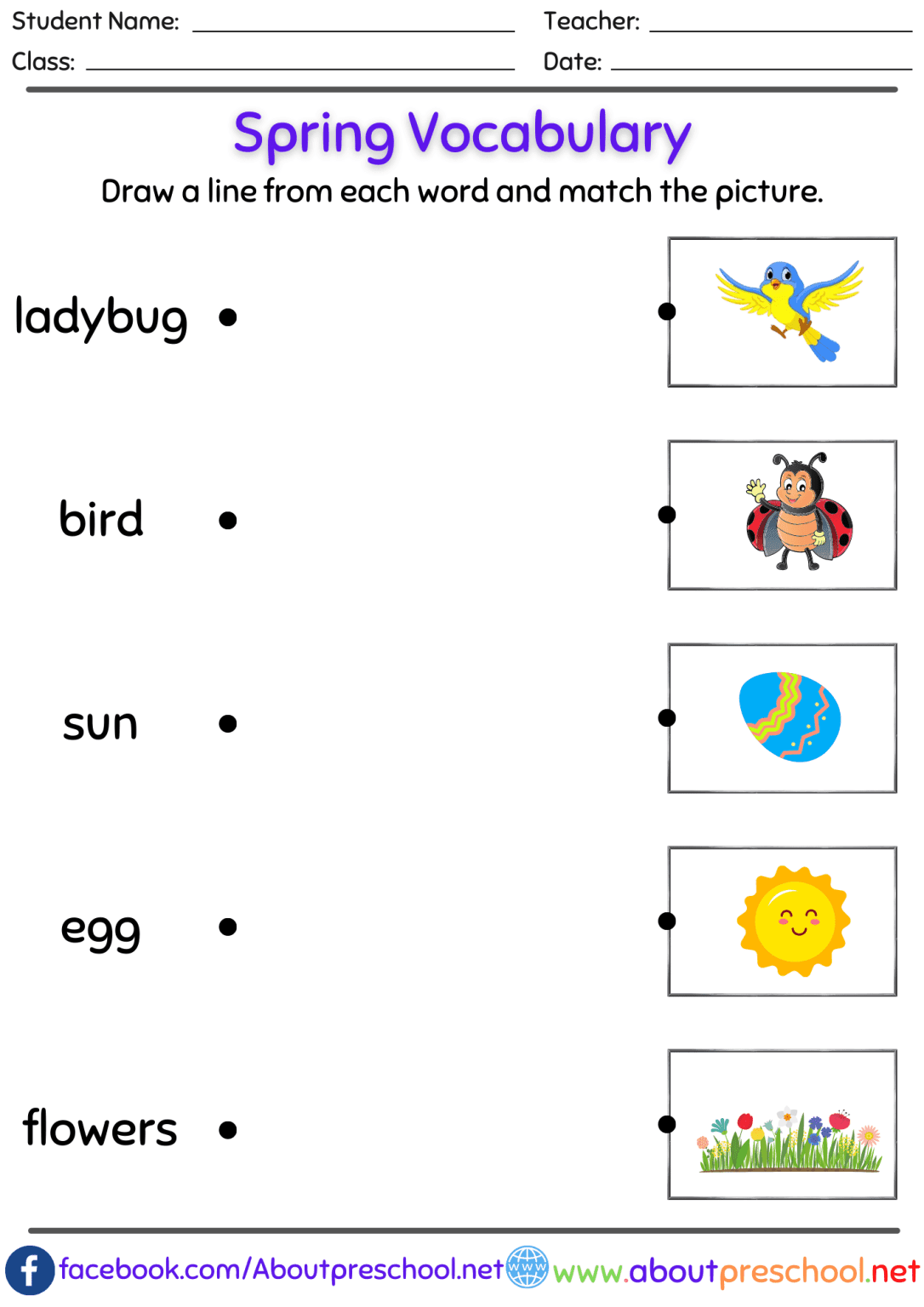 Spring Vocabulary Worksheet PDF - About Preschool