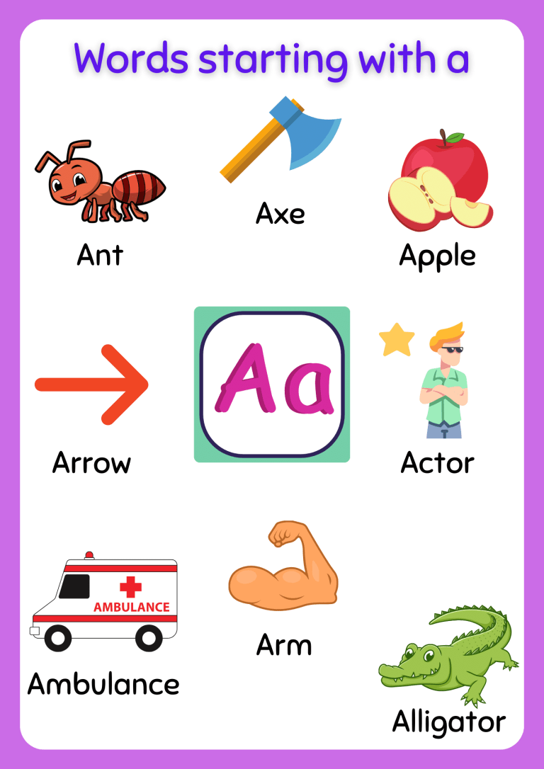 Free Printable words that start with A Worksheet - About Preschool