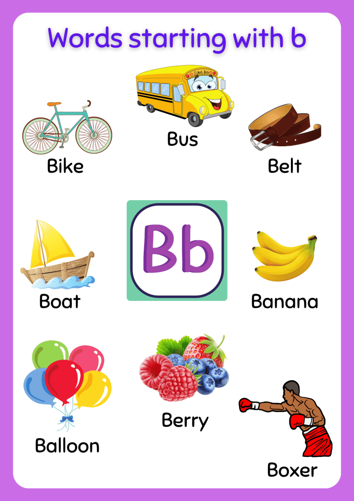Free Printable words that start with B Worksheet - About Preschool