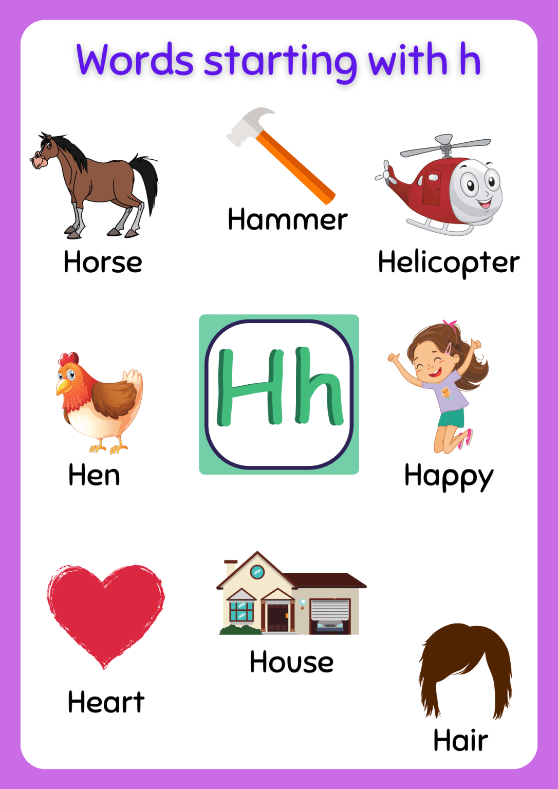 Free Printable words that start with H Worksheet - About Preschool