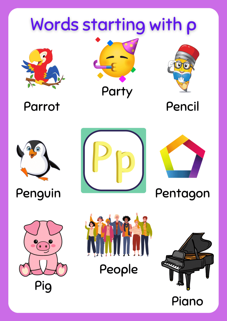 Free Printable words that start with P Worksheet - About Preschool
