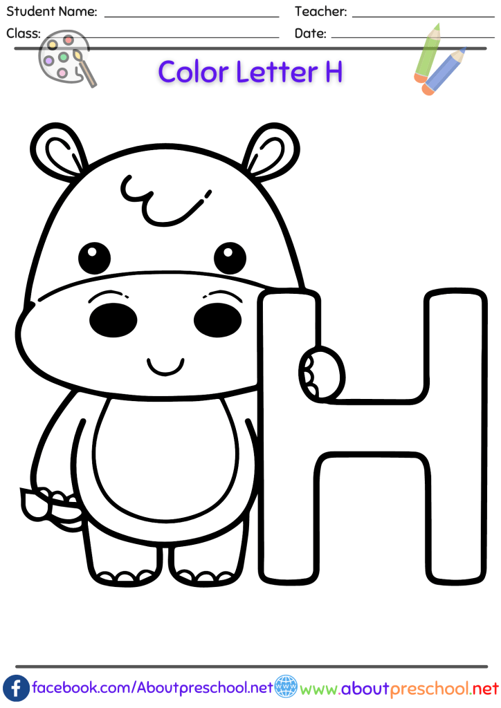 Free Letter H Coloring page - About Preschool