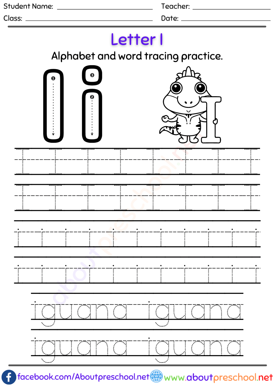 Free Letter I Alphabet Tracing Worksheets About Preschool