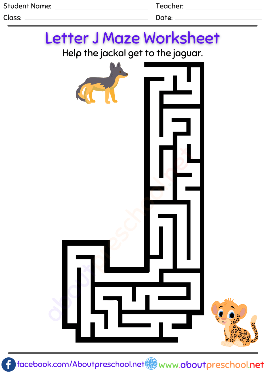 Free Letter J Maze Worksheet - About Preschool