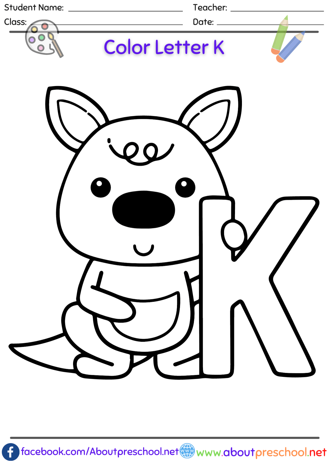 Free Letter K Coloring page - About Preschool