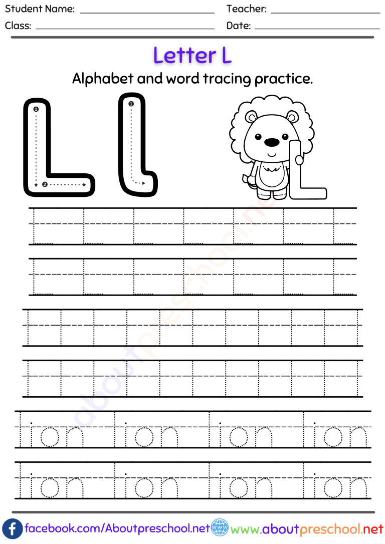 Free Letter L Alphabet tracing worksheets - About Preschool