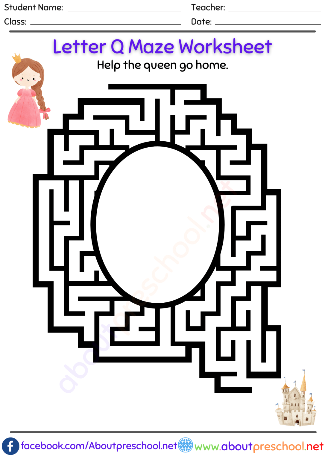 Free Letter Q Maze Worksheet - About Preschool
