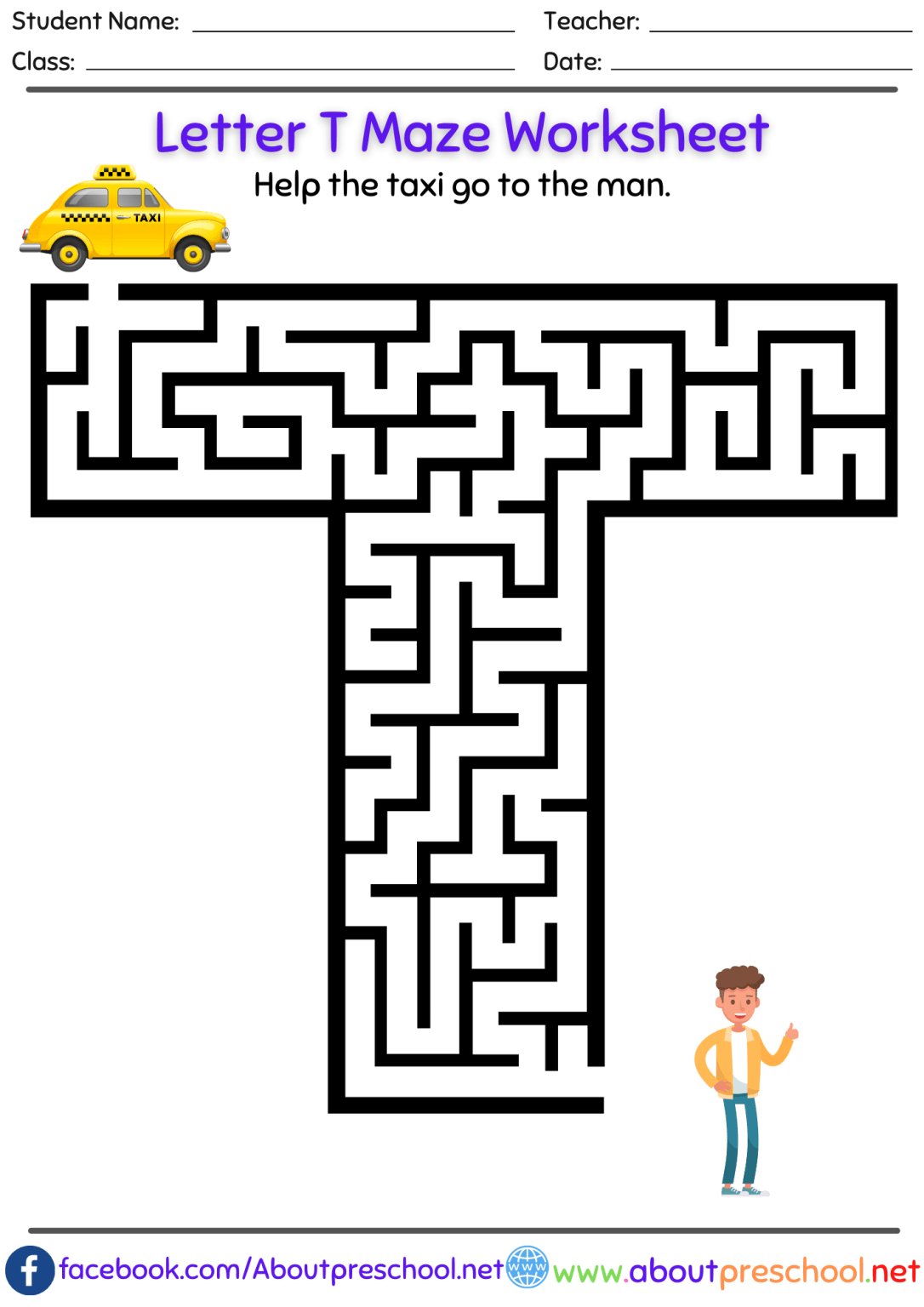 Free Letter T Maze Worksheet - About Preschool