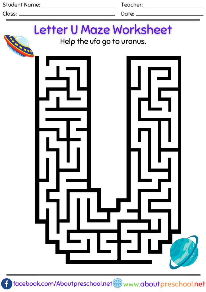 Free Letter U Maze Worksheet - About Preschool