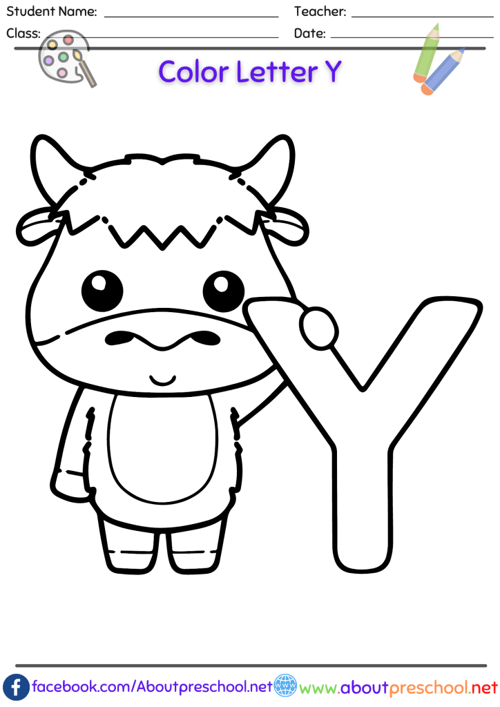 Free Letter Y Coloring page - About Preschool