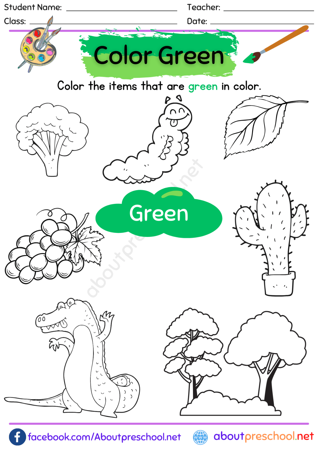 Color Green Worksheet for Preschool - About Preschool