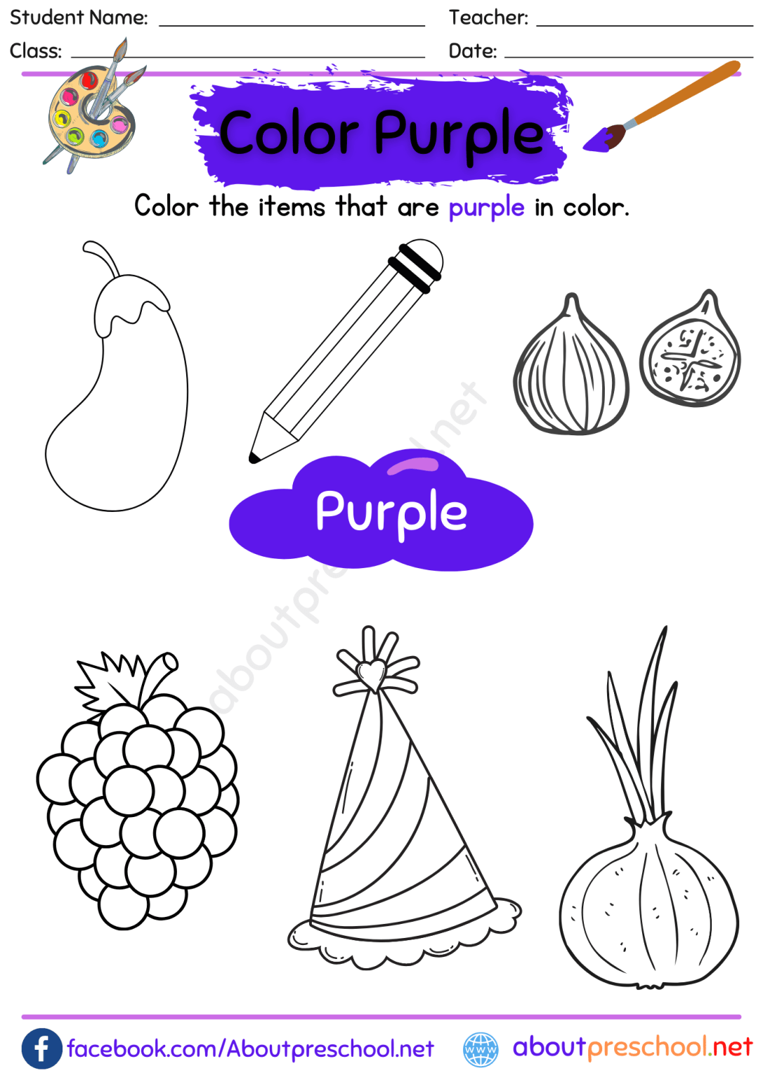 Color purple Worksheet for Preschool Archives - About Preschool