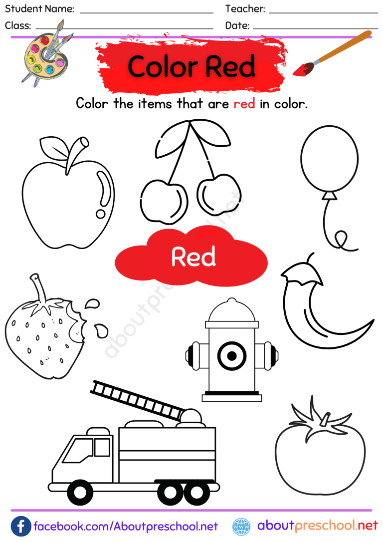 Color Red Worksheet for Preschool - About Preschool