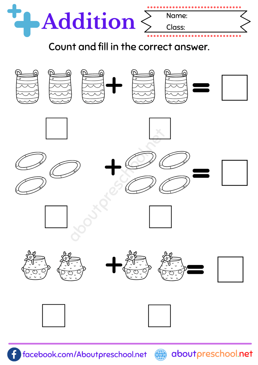 Free Kindergarten Addition Worksheet 8 - About Preschool