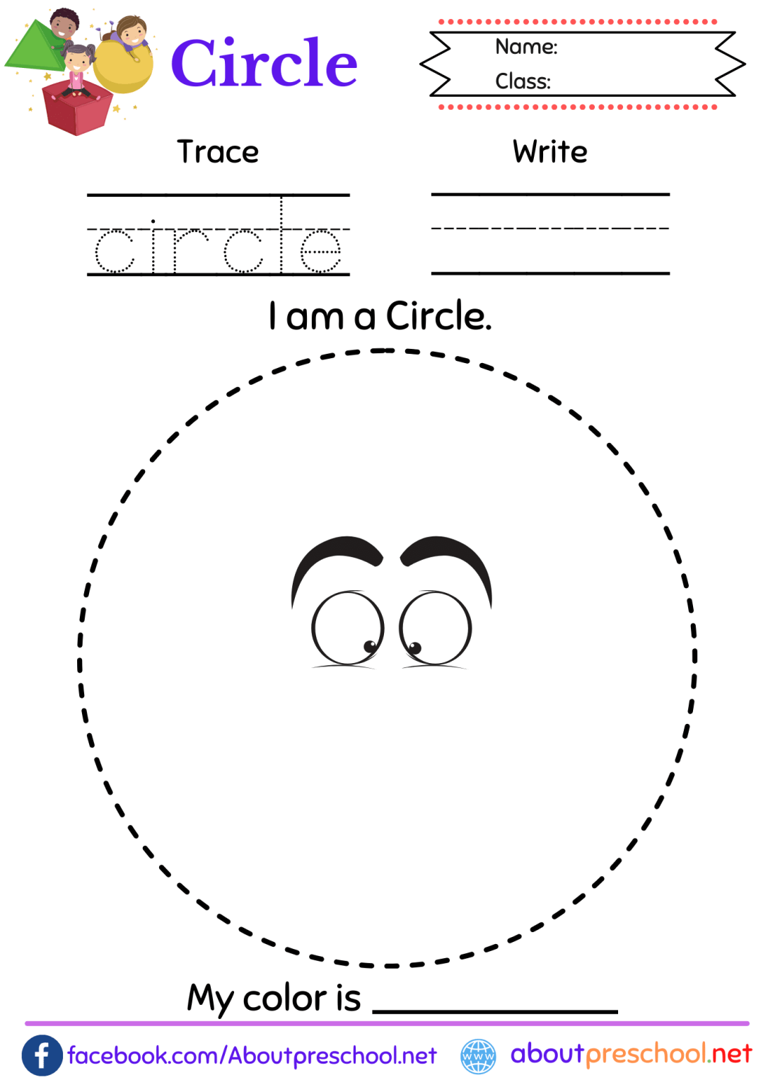 Free Trace and Color the circle worksheet - About Preschool