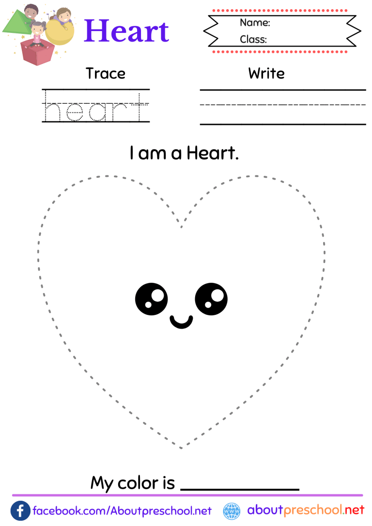 free printable tracing shape heart worksheet Archives - About Preschool