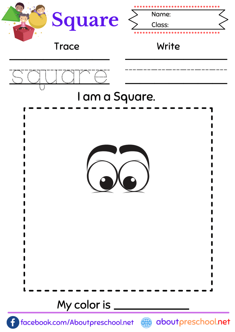 Free Trace and Color the square worksheet - About Preschool
