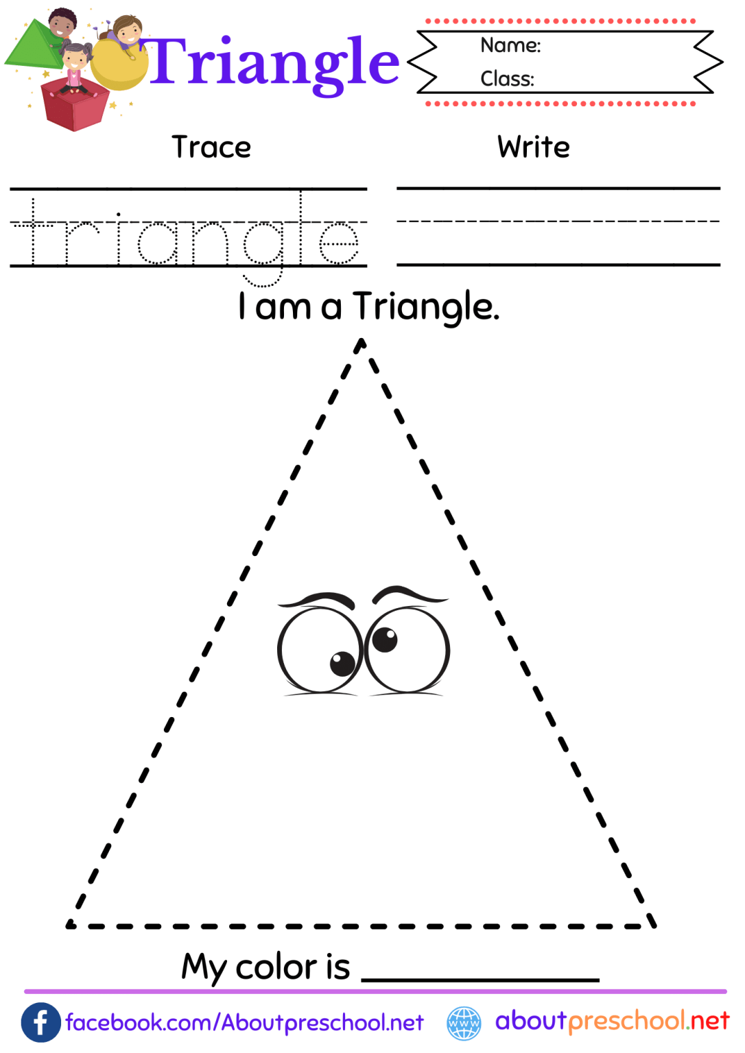Free Trace and Color the triangle worksheet - About Preschool