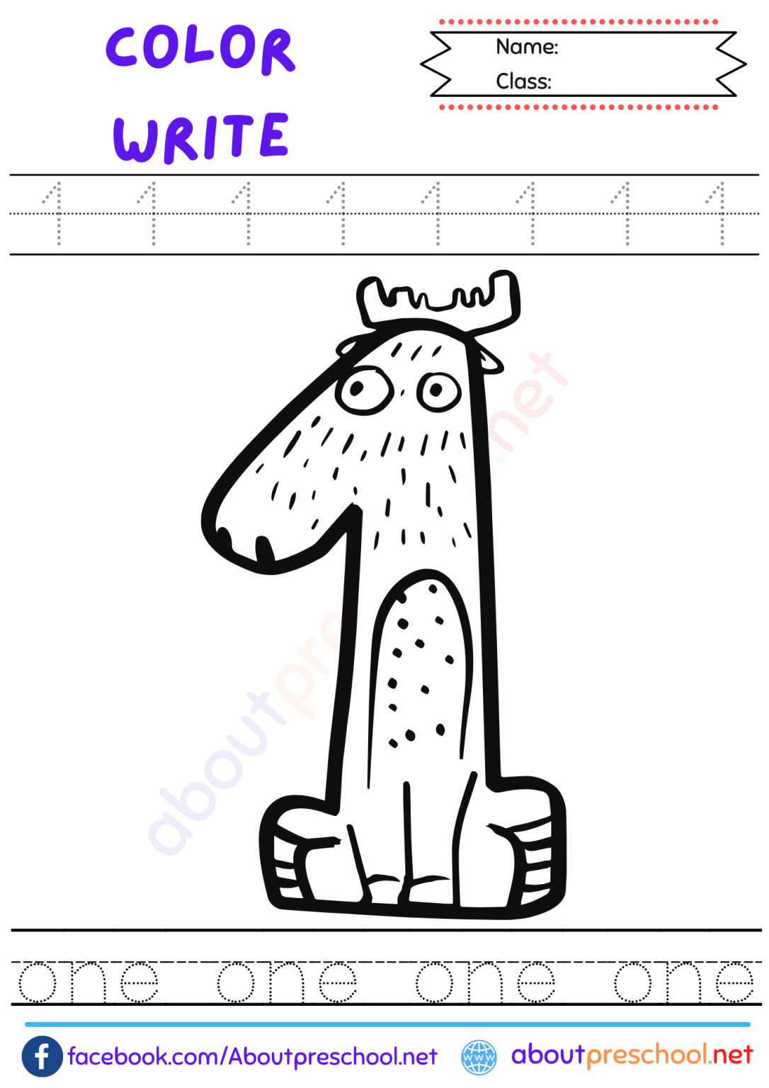 Free Number 1 Worksheet for Preschool - About Preschool